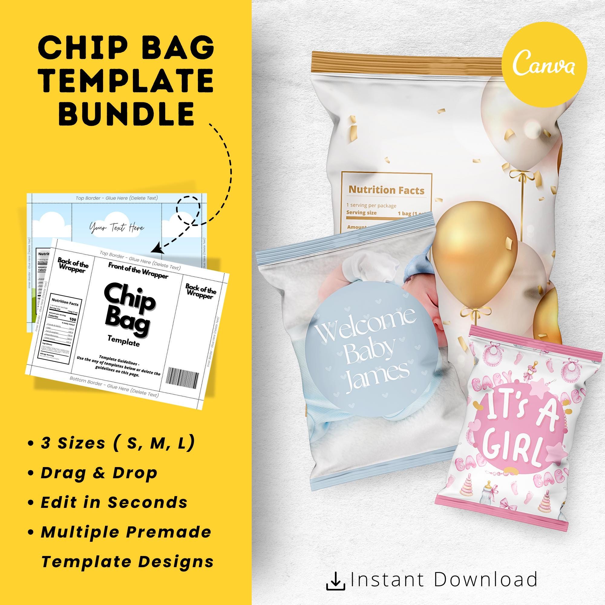 DIY Chip Bag Template: Birthday & Baby Shower Favors (PDF) - Etsy