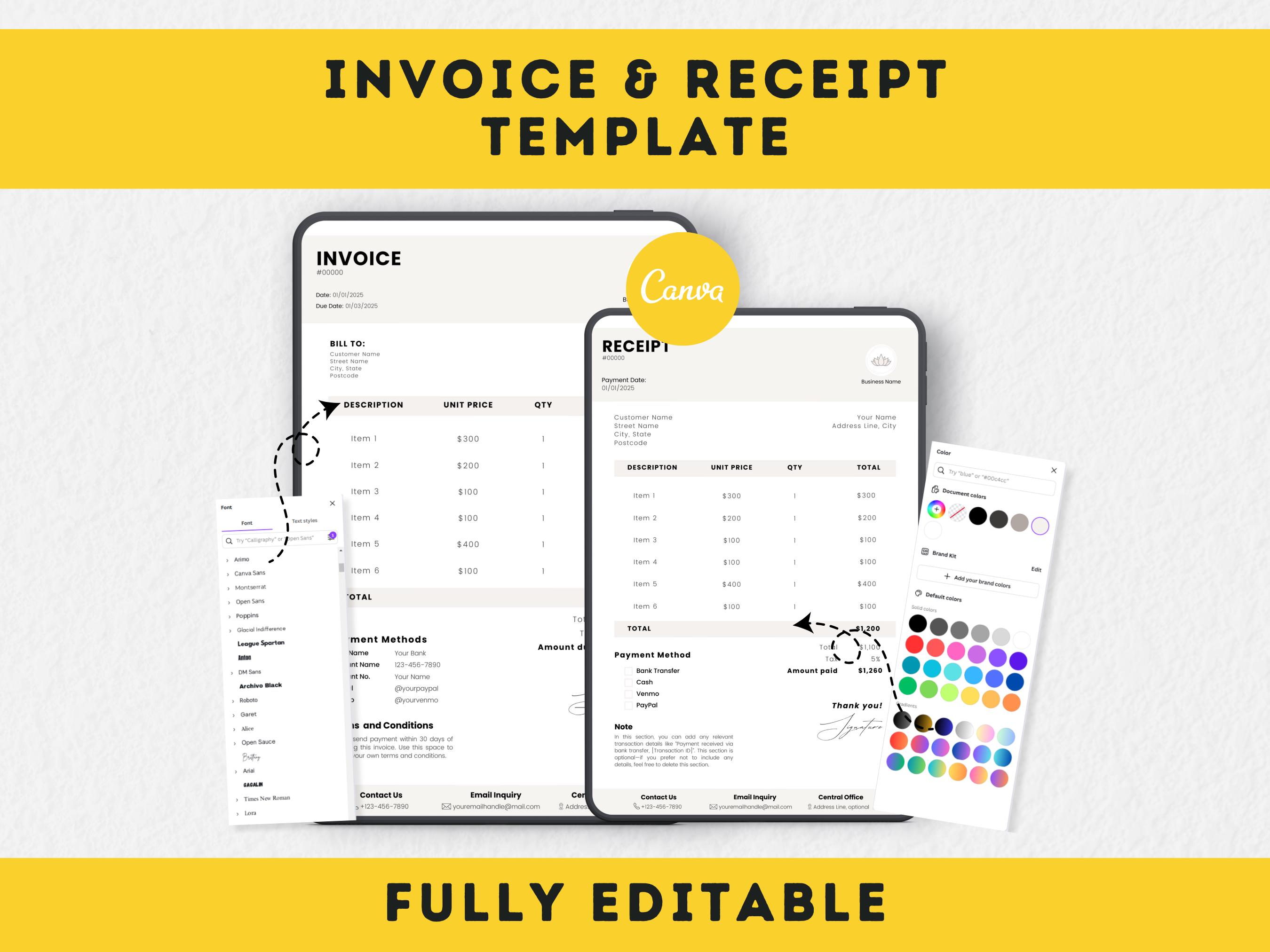 Invoice Template Editable | Receipt Template | Invoice Tracker ...