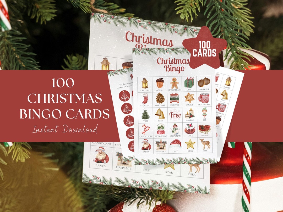 Christmas Bingo Game: 100 Unique Cards, Holiday Party (digital Download ...
