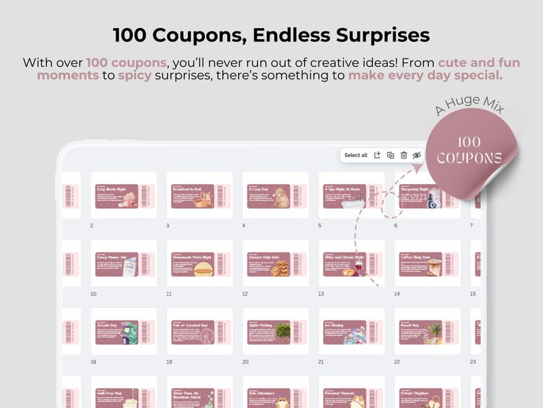 Love Coupon Book: 100 Romantic Date Night Ideas (printable) - Etsy