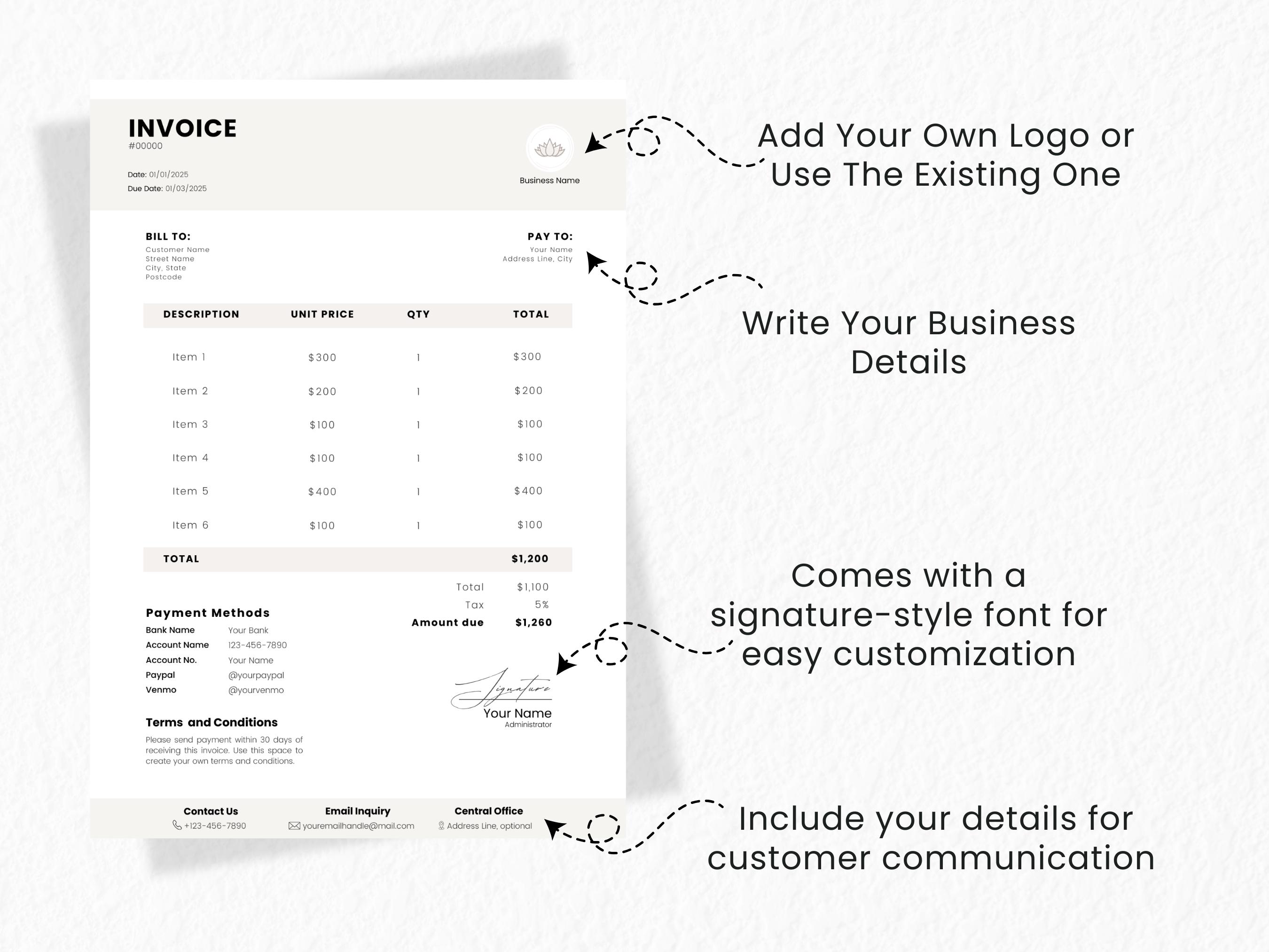Invoice Template Editable | Receipt Template | Invoice Tracker ...