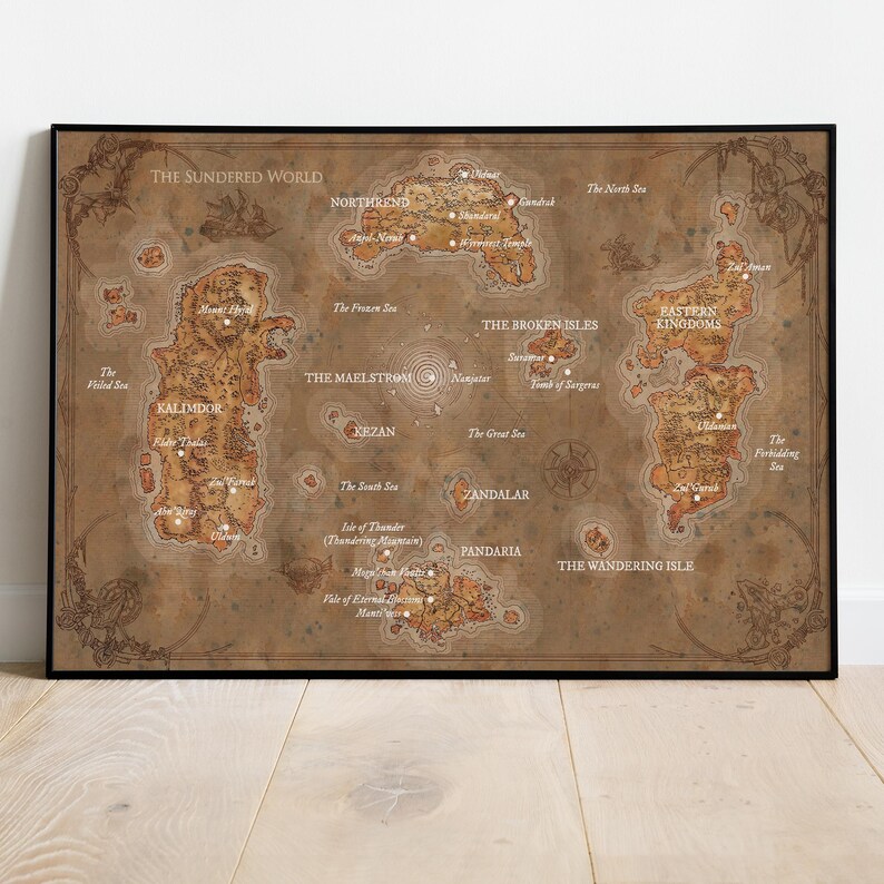 Azeroth Map Poster, World of Warcraft Wall Art, Game Print, Gift for ...