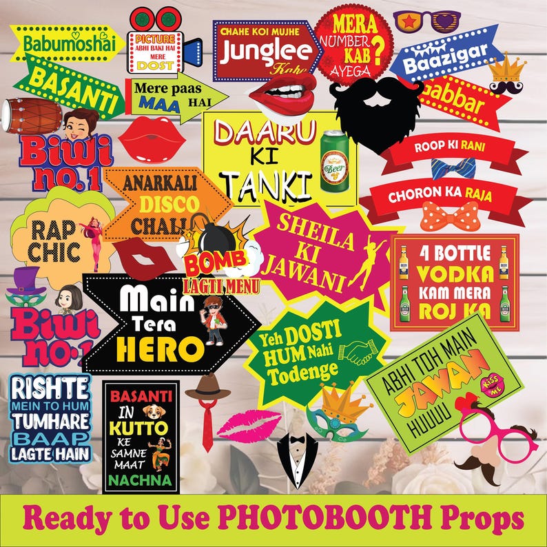 Bollywood Movie Theme Party Photo Booth Props: Indian Film Signs ...