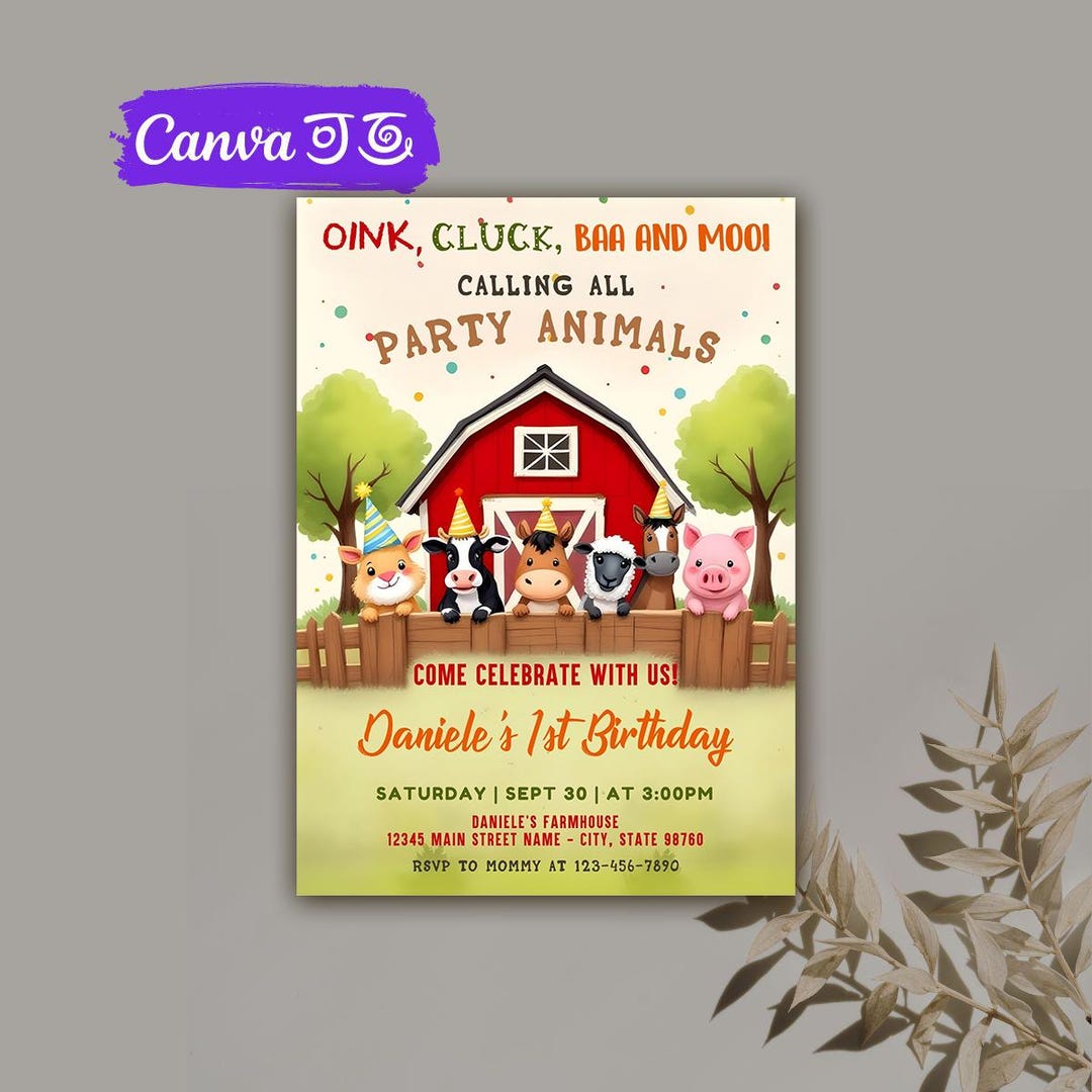 Editable Farm Barn Animals Birthday Invitation, Boy and Girl Barnyard ...