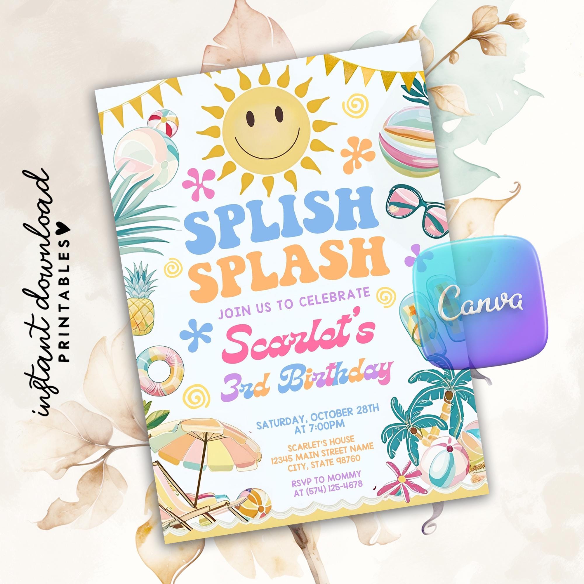 Groovy Retro Splish Splash Birthday Invitation, Pool Party Invitation ...