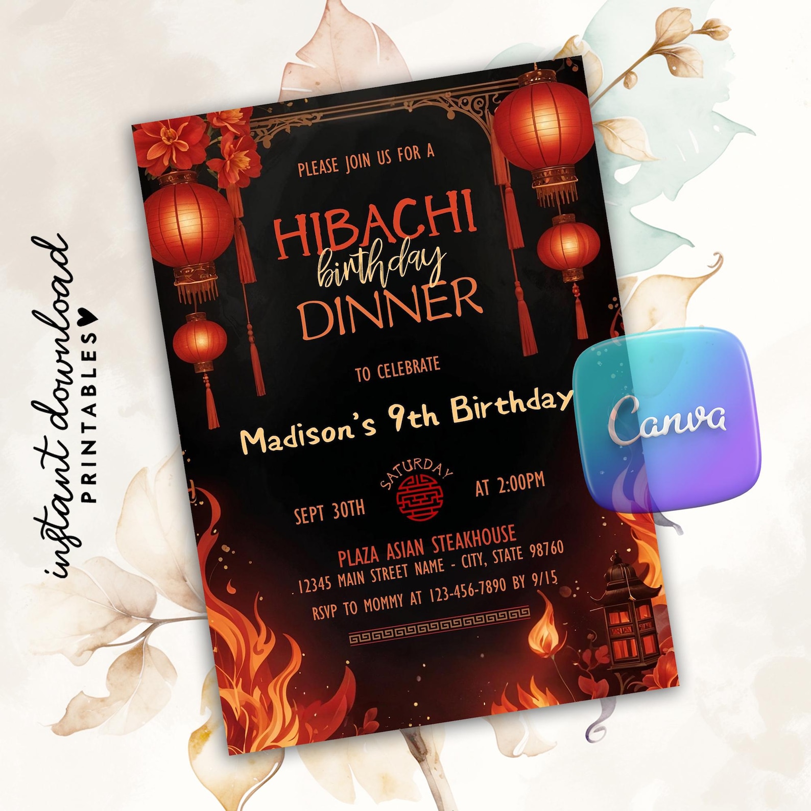 Editable Hibachi Dinner Birthday Invitation, Hibachi Party Invite ...