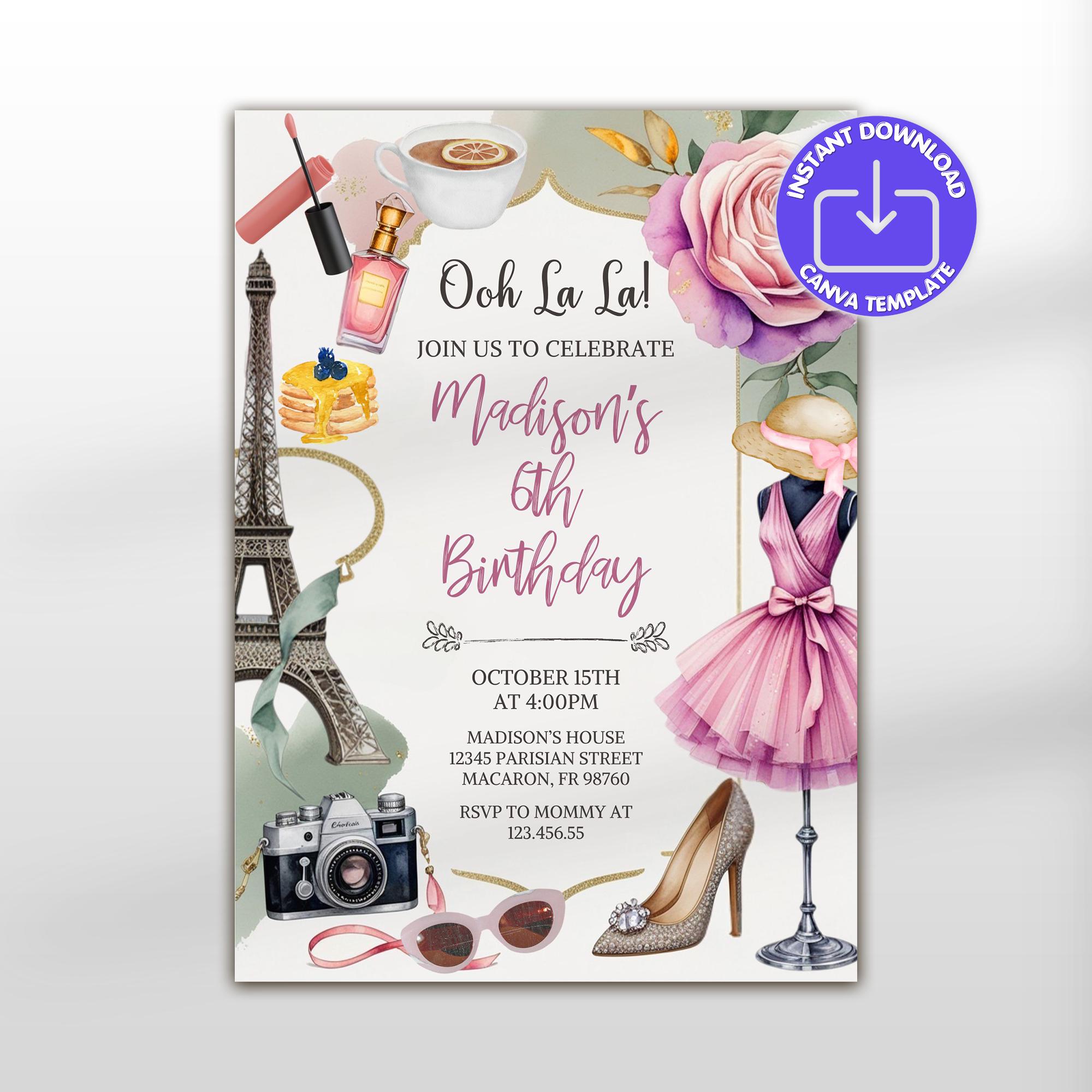 Editable Paris Birthday Invitation, Paris Theme Birthday, French ...