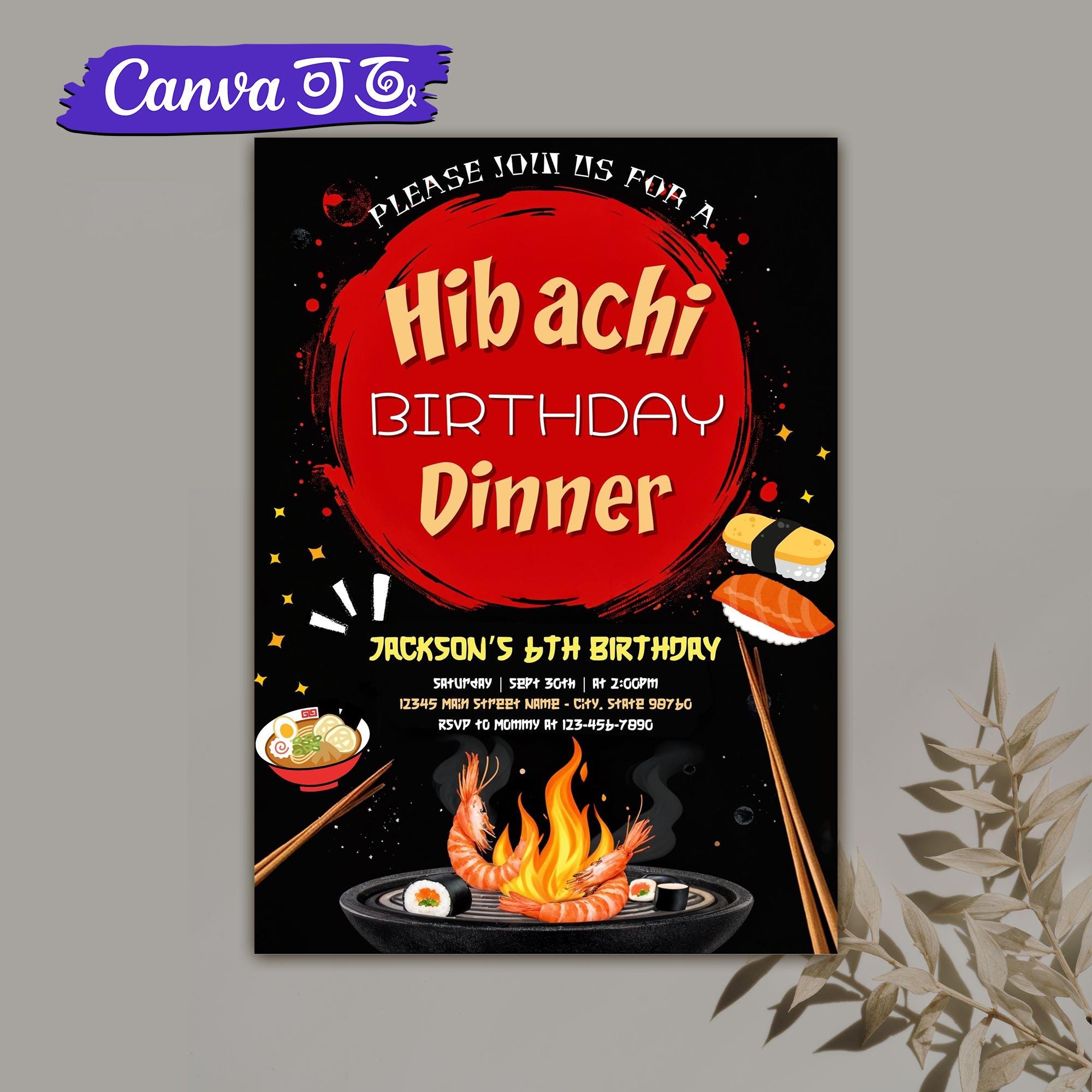 Editable Hibachi Birthday Dinner Invitation, Hibachi Dinner Party Invite, Hibachi Birthday ...