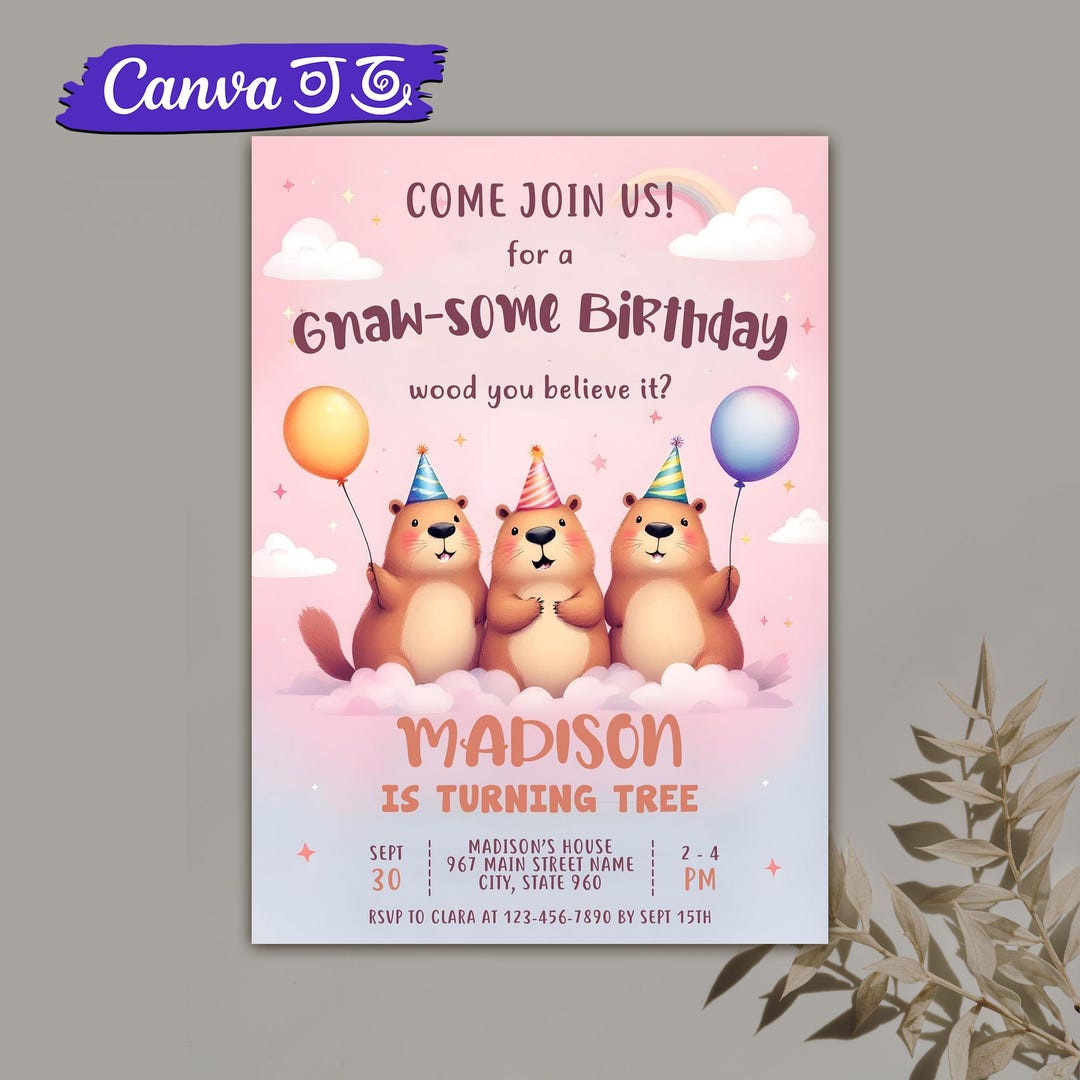 Editable Beaver Inspired Invitation, Beaver Birthday Party Invite ...