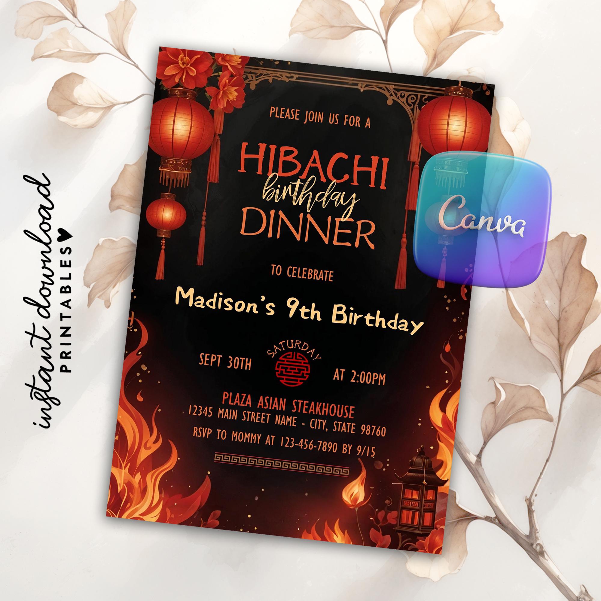 Editable Hibachi Dinner Birthday Invitation, Hibachi Party Invite ...