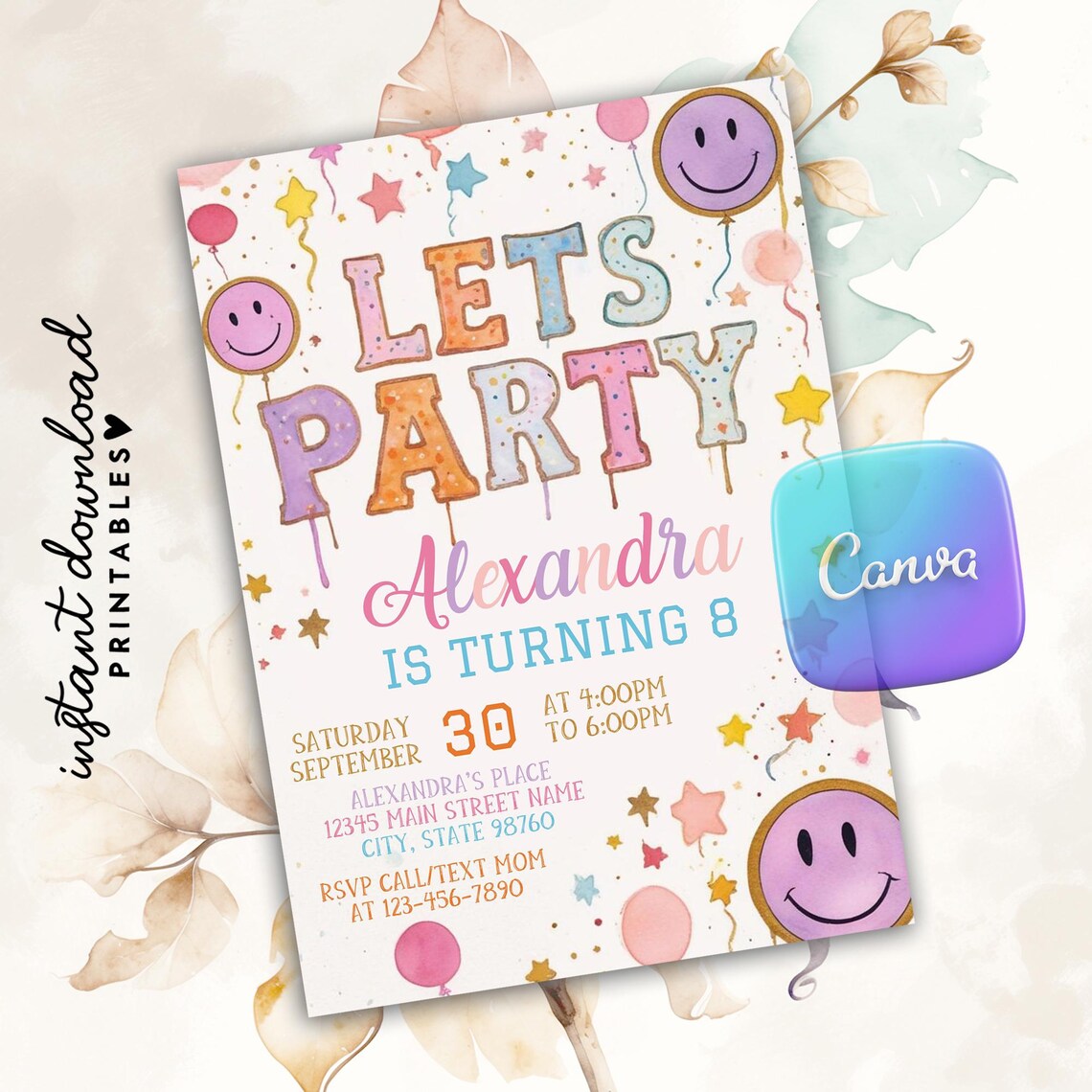 Let's Party Patch Letters Invitation, Patch Letter Birthday Invitation ...