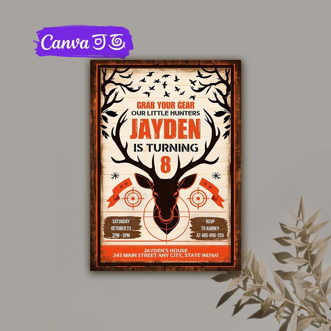 Editable Hunting Birthday Invitation, Hunter Invitation, Hunting ...