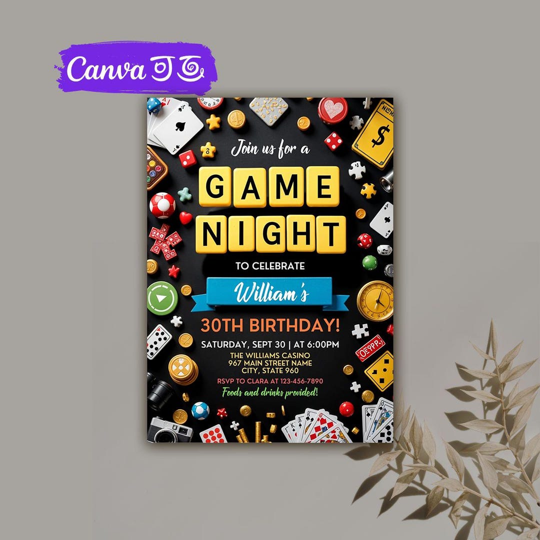 Editable Game Night Invitation, House Party Invitation, Board Games ...