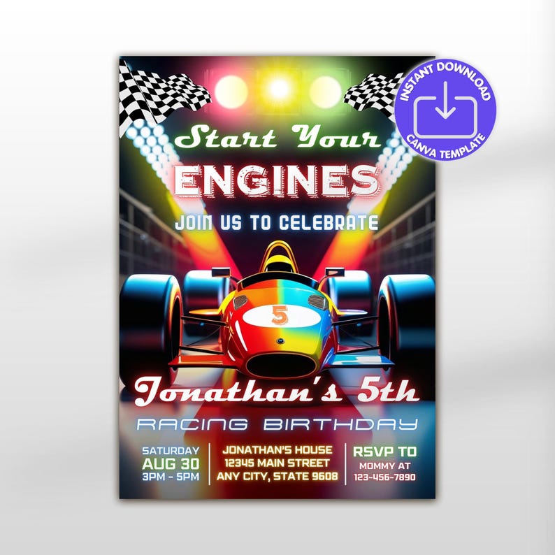 Editable Racing Car Birthday Invitation, Race Car Party Invite, Racing ...