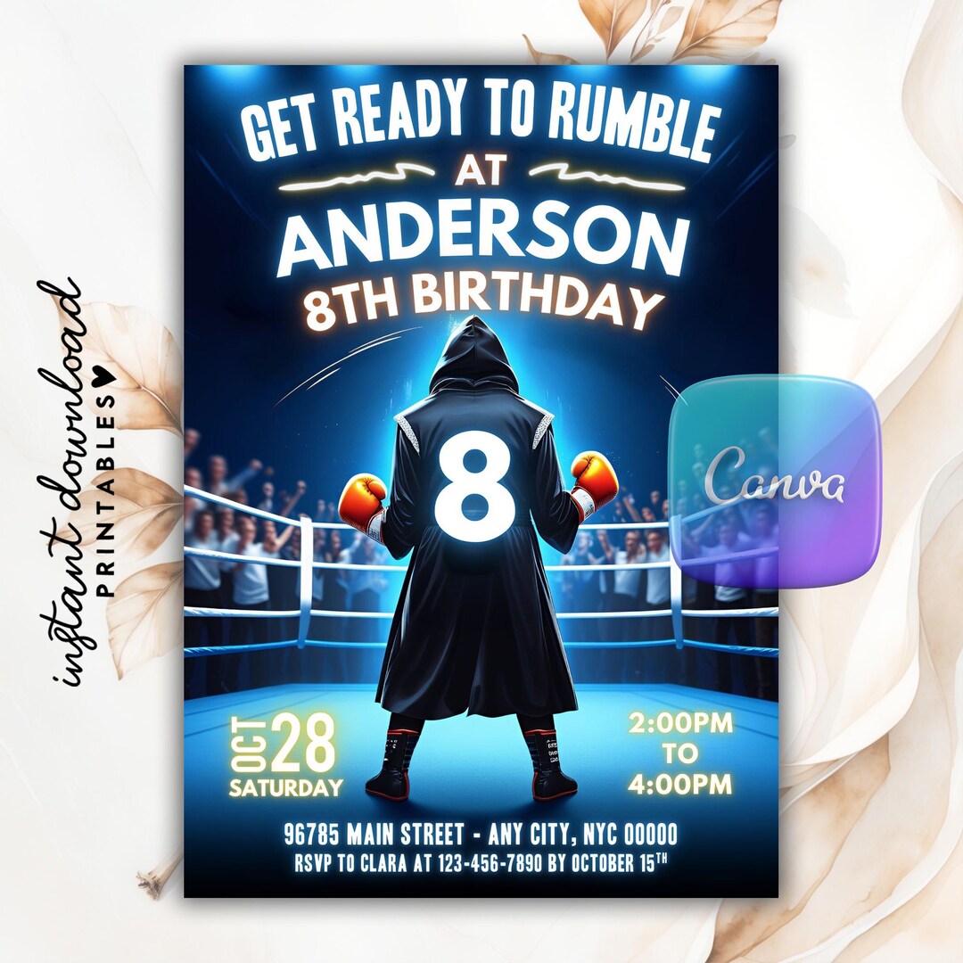 Boxing Birthday Invitation, Get Ready to Rumble Boxing Match, Boxing ...