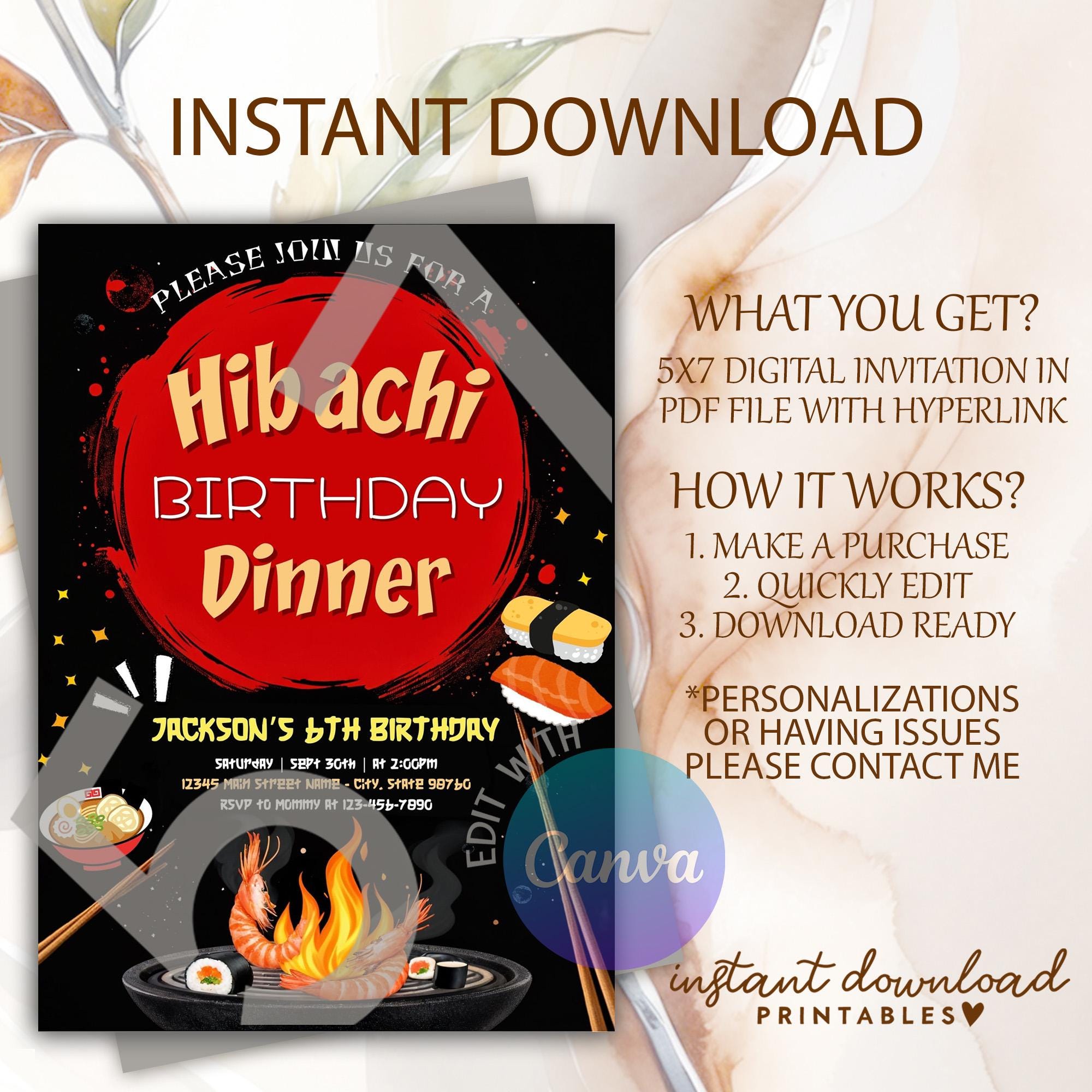 Editable Hibachi Birthday Dinner Invitation, Hibachi Dinner Party ...