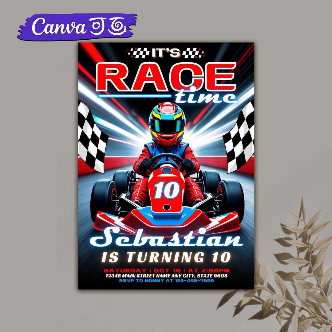 Go Kart Birthday Invitation, Go Cart Party Invite, Go Karting Racing ...