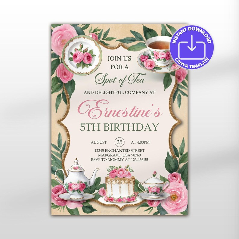 Editable Vintage Tea Party Invitation, Victorian Birthday Invitation ...