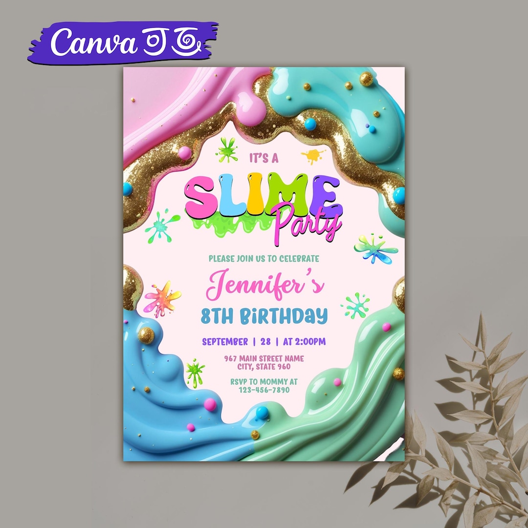 Editable Slime Birthday Invitation, Slime Time Party Invite, Slime ...