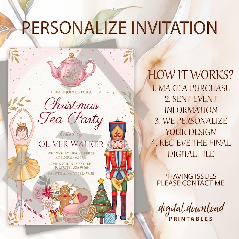 Nutcracker Christmas Tea Party Invitation, Nutcracker Holiday ...