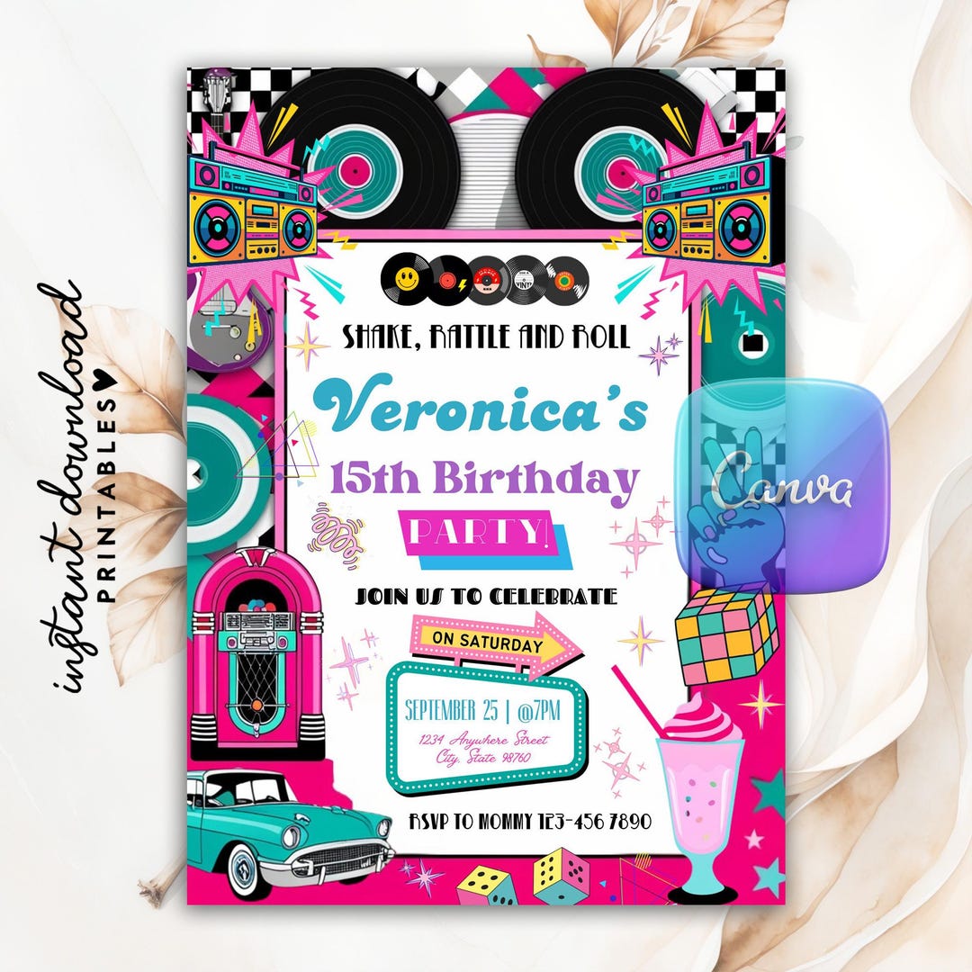 50s Retro Diner Birthday Invitation, 1950s Diner Party Invite, 50's ...