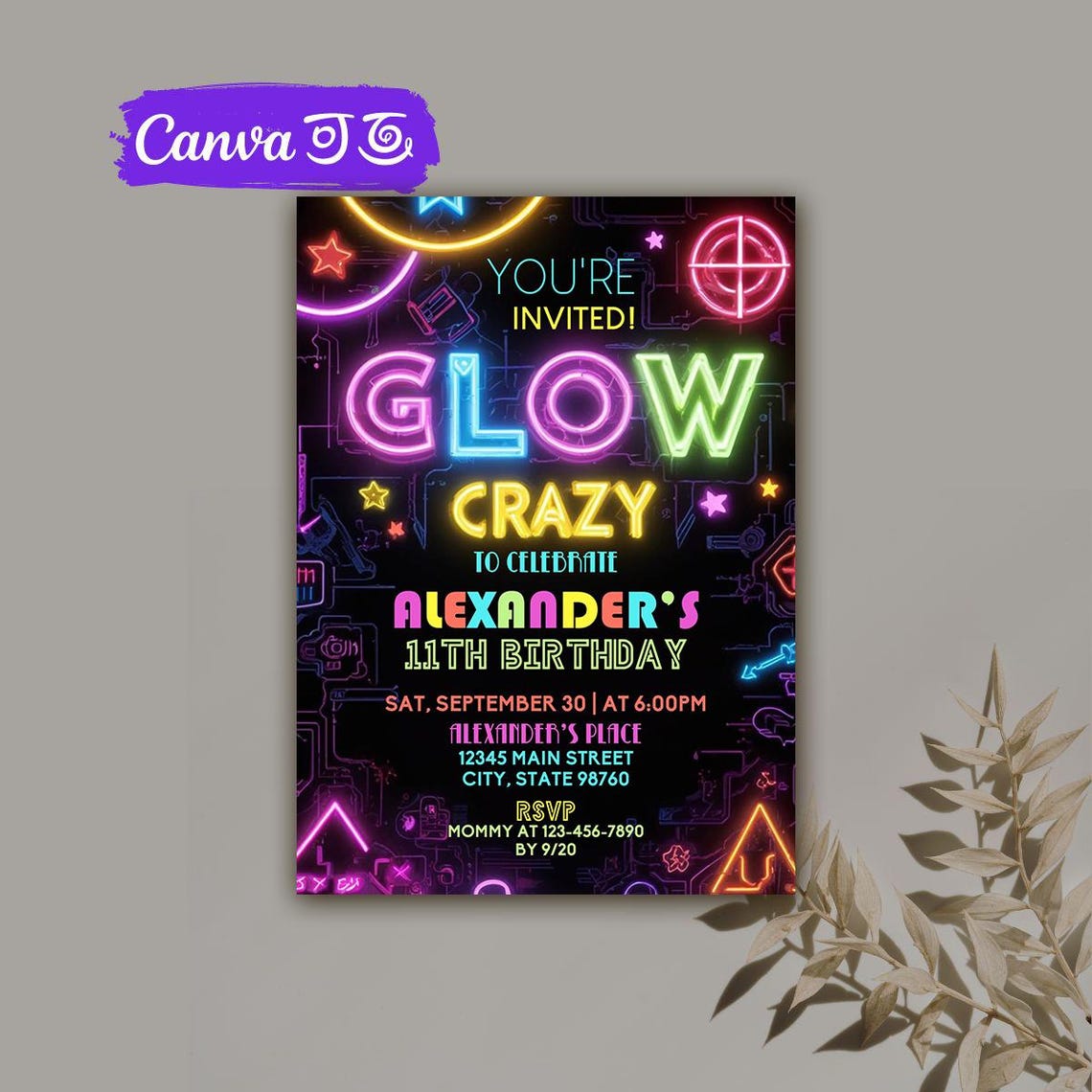 Glow Party Invitation, Editable Glow Party Birthday Invitation, Neon ...