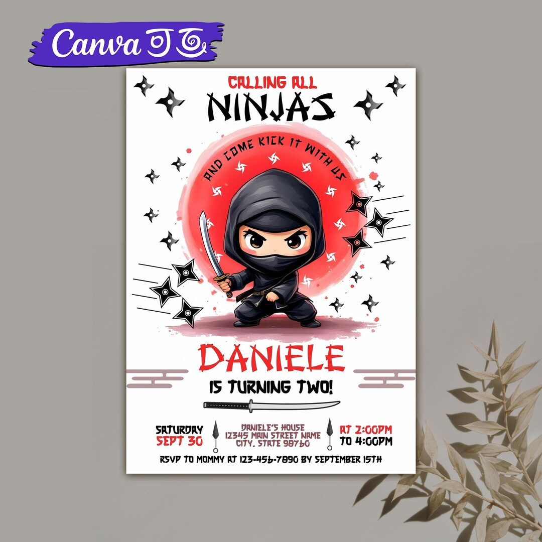 Editable Ninja Birthday Invitation, Calling All Ninjas, Warrior ...