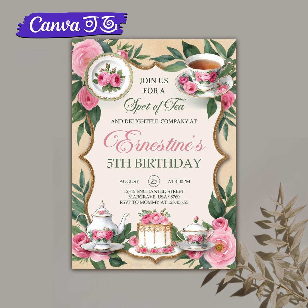 Editable Vintage Tea Party Invitation, Victorian Birthday Invitation ...