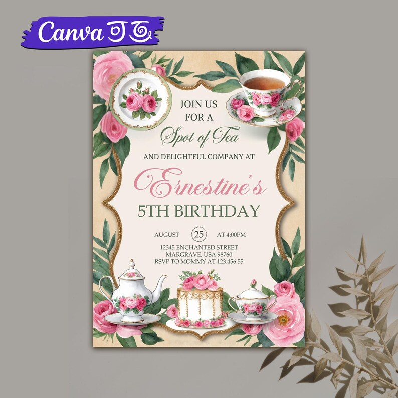 Editable Vintage Tea Party Invitation, Victorian Birthday Invitation ...