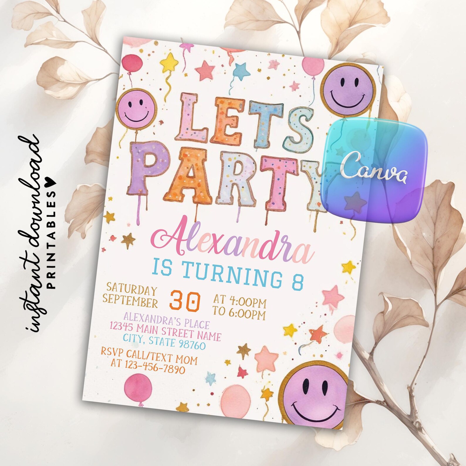 Let's Party Patch Letters Invitation, Patch Letter Birthday Invitation ...