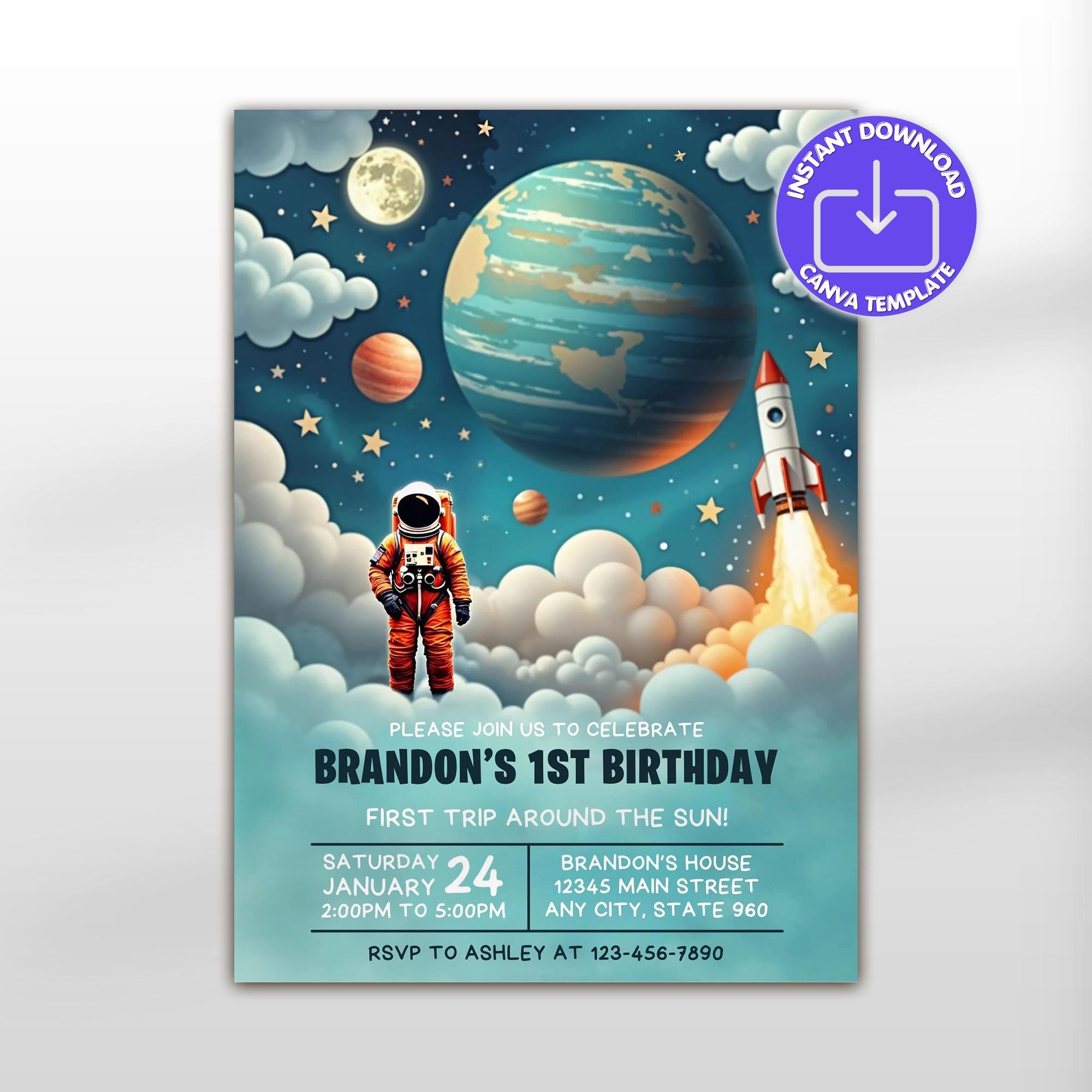 Astronaut Outer Space Birthday Invitation, Galaxy Invitation, Astronaut ...