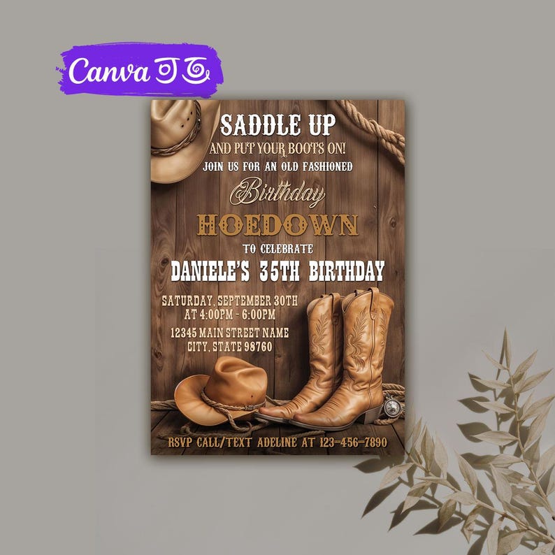 Western Hoedown Birthday Party Invitation, Saddle up and Put Your Boots On, Cowboy Birthday ...
