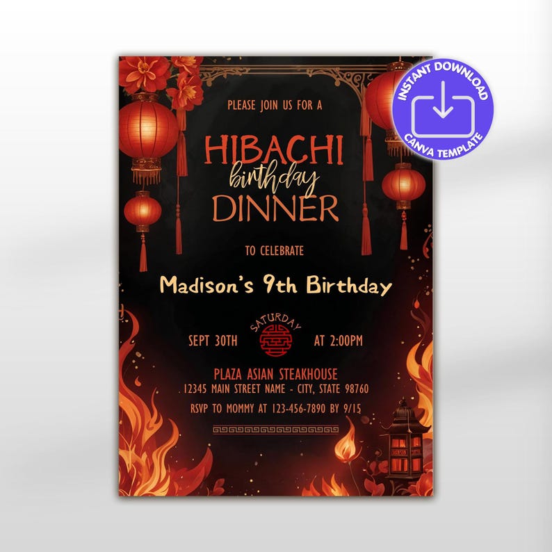 Editable Hibachi Dinner Birthday Invitation, Hibachi Party Invite ...