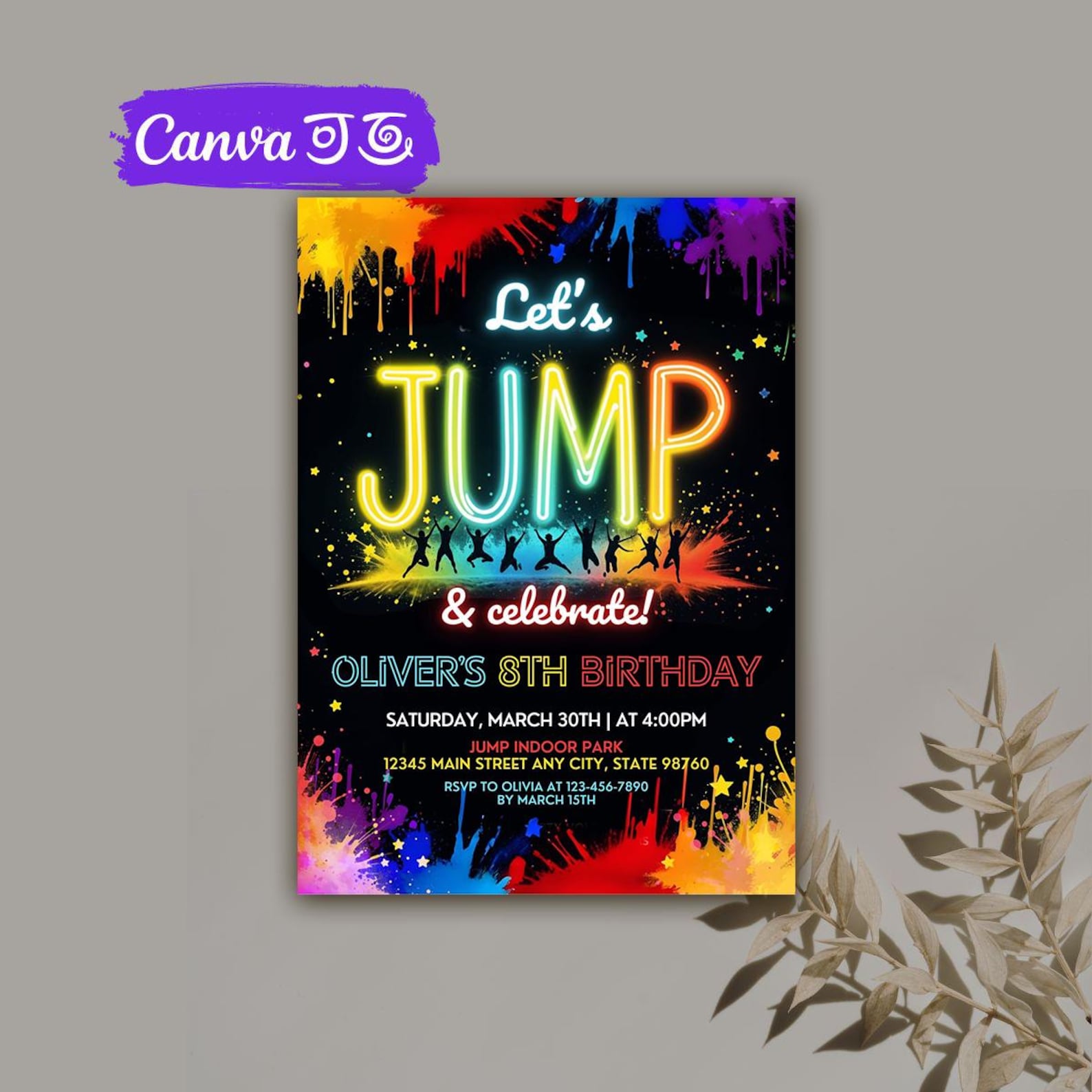 Jump Birthday Party Invitation, Trampoline Party, Bounce House ...
