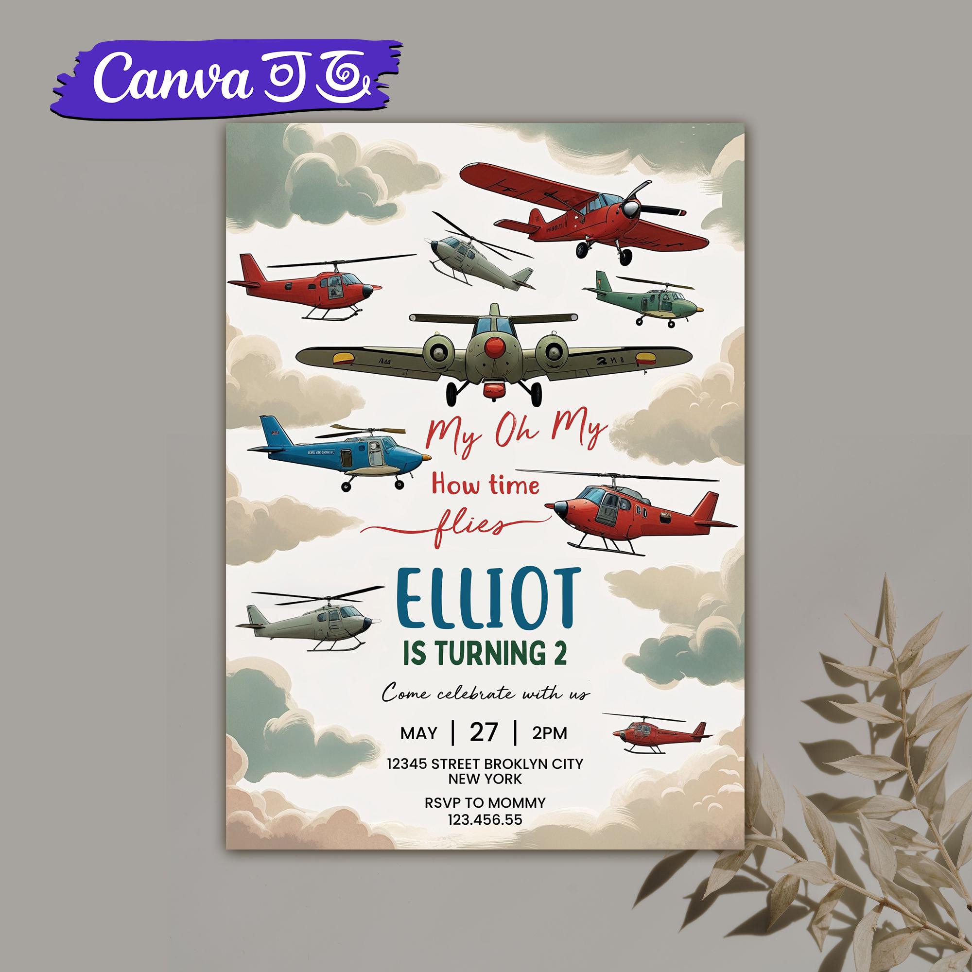 Editable Airplane Birthday Invitation, Time Flies Birthday, Airplane ...