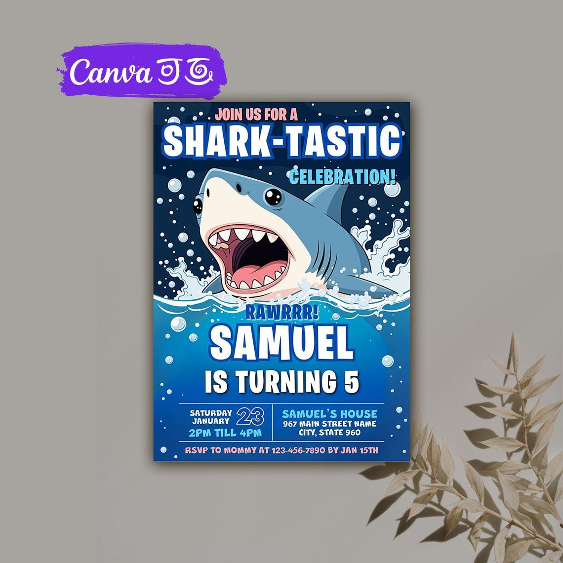 Editable Shark Invitation, Shark Invites, Shark Birthday Theme, Shark ...