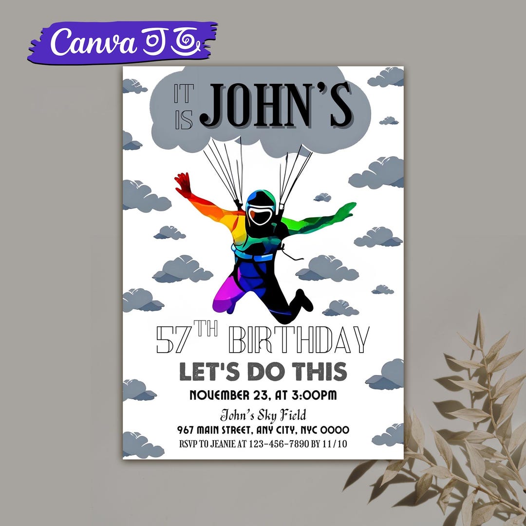 Indoor Skydiving Birthday Invitation, Surprise Sky Dive Birthday ...