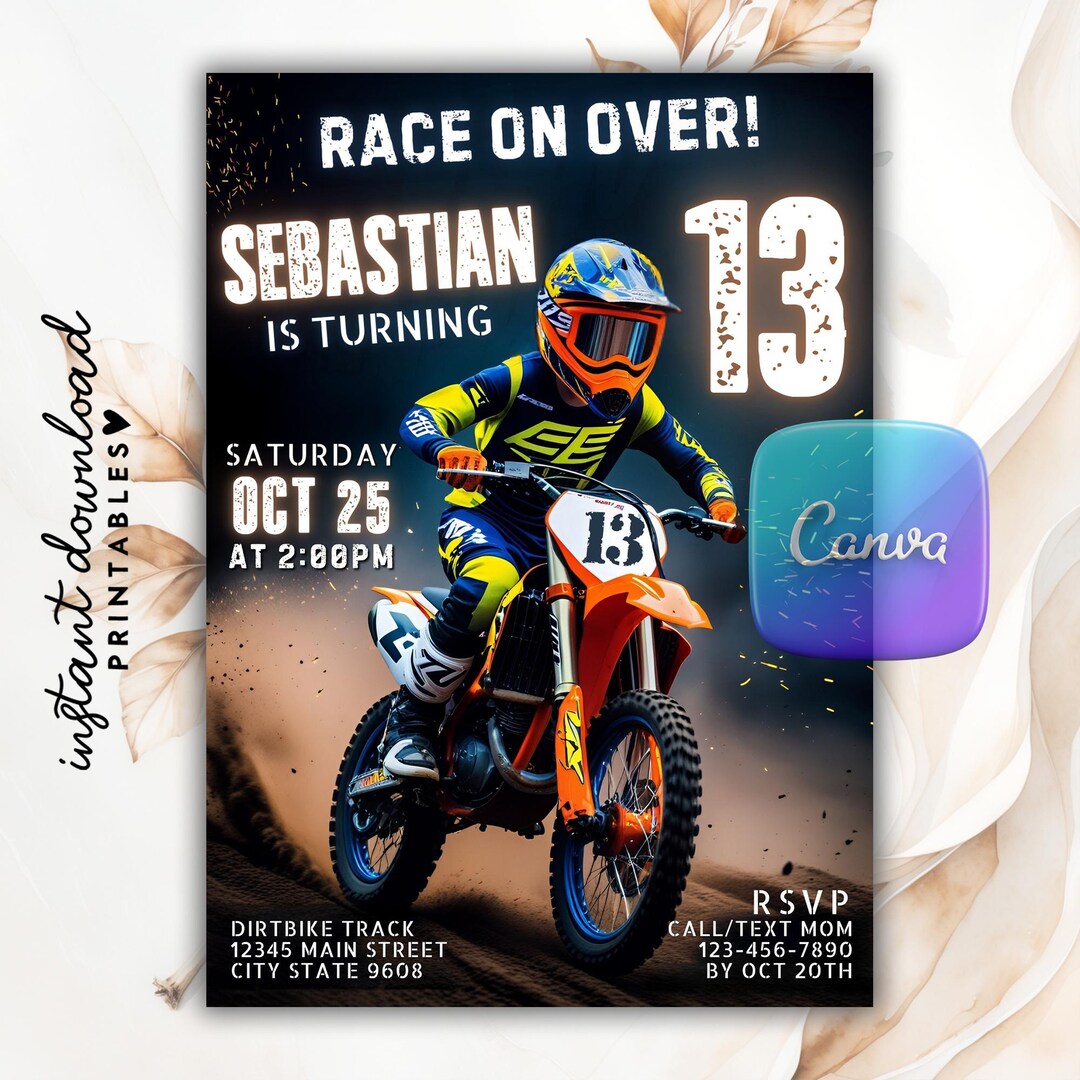 Motocross Birthday Invitation, Teen BMX Park Theme (digital Template ...