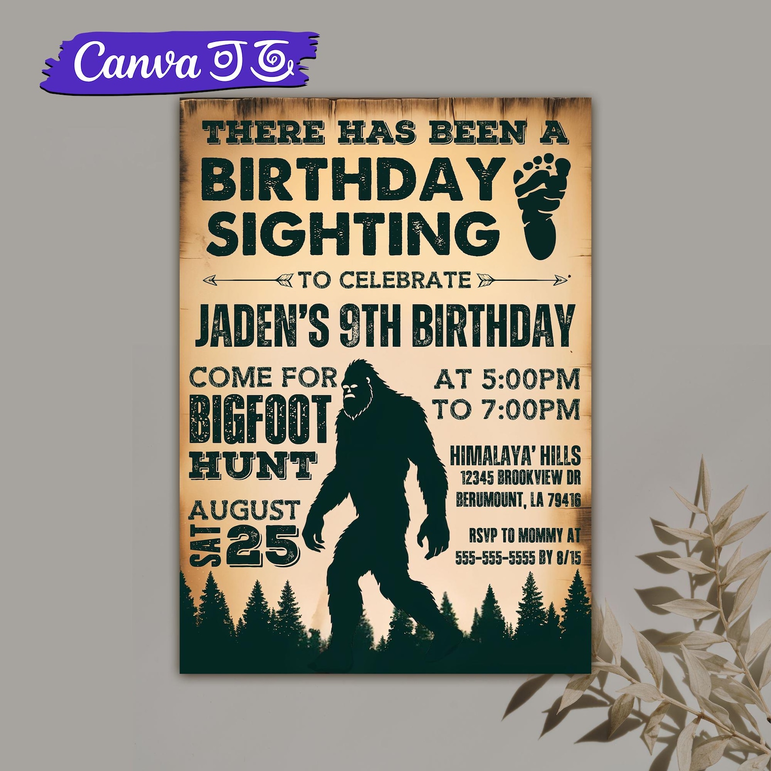 Editable Bigfoot Birthday Invitation, Big Foot Sighting, Sasquatch ...