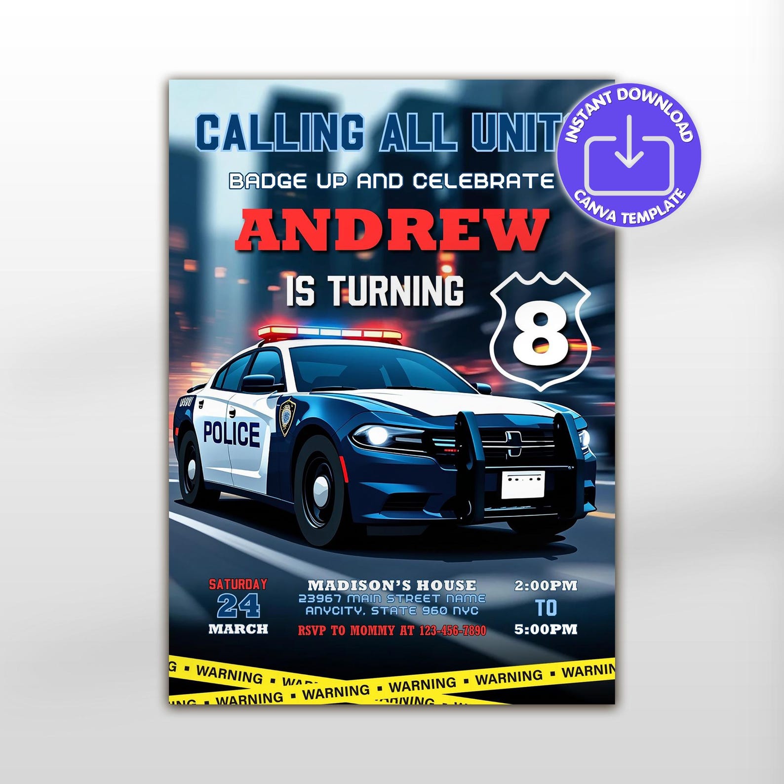 Editable Police Birthday Invitation, Police Officer Invitation, Police ...