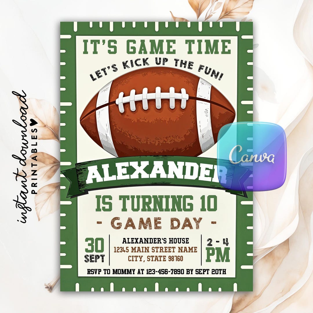 Editable Football Birthday Invitation, Sports Party Invite, Printable ...