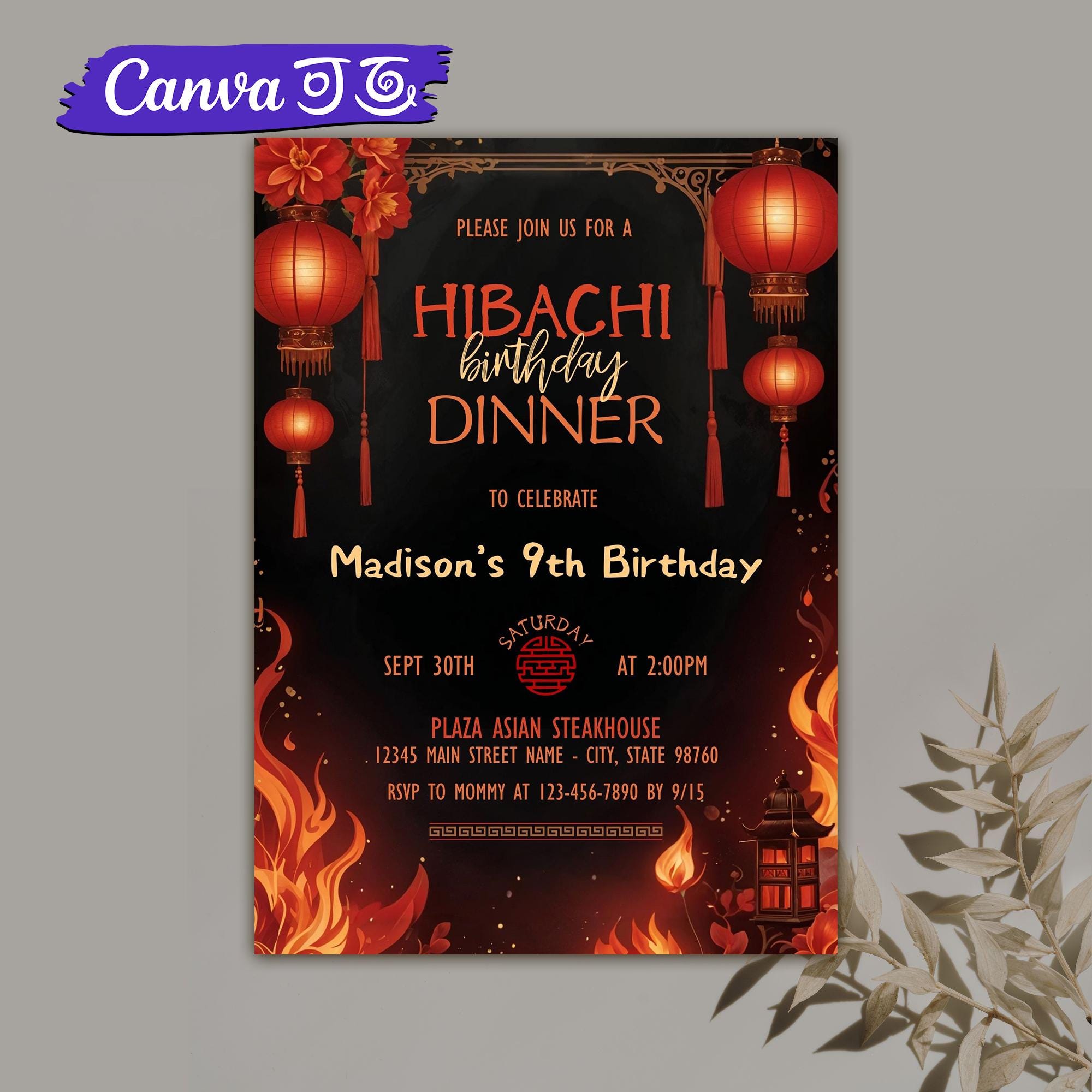 Editable Hibachi Dinner Birthday Invitation, Hibachi Party Invite ...