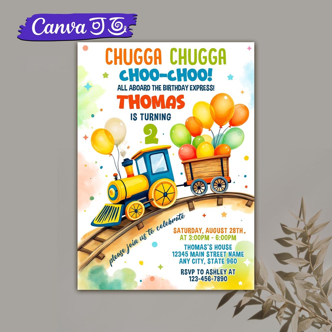 Editable Train Birthday Invitation Template, Chugga Chugga Choo Choo ...