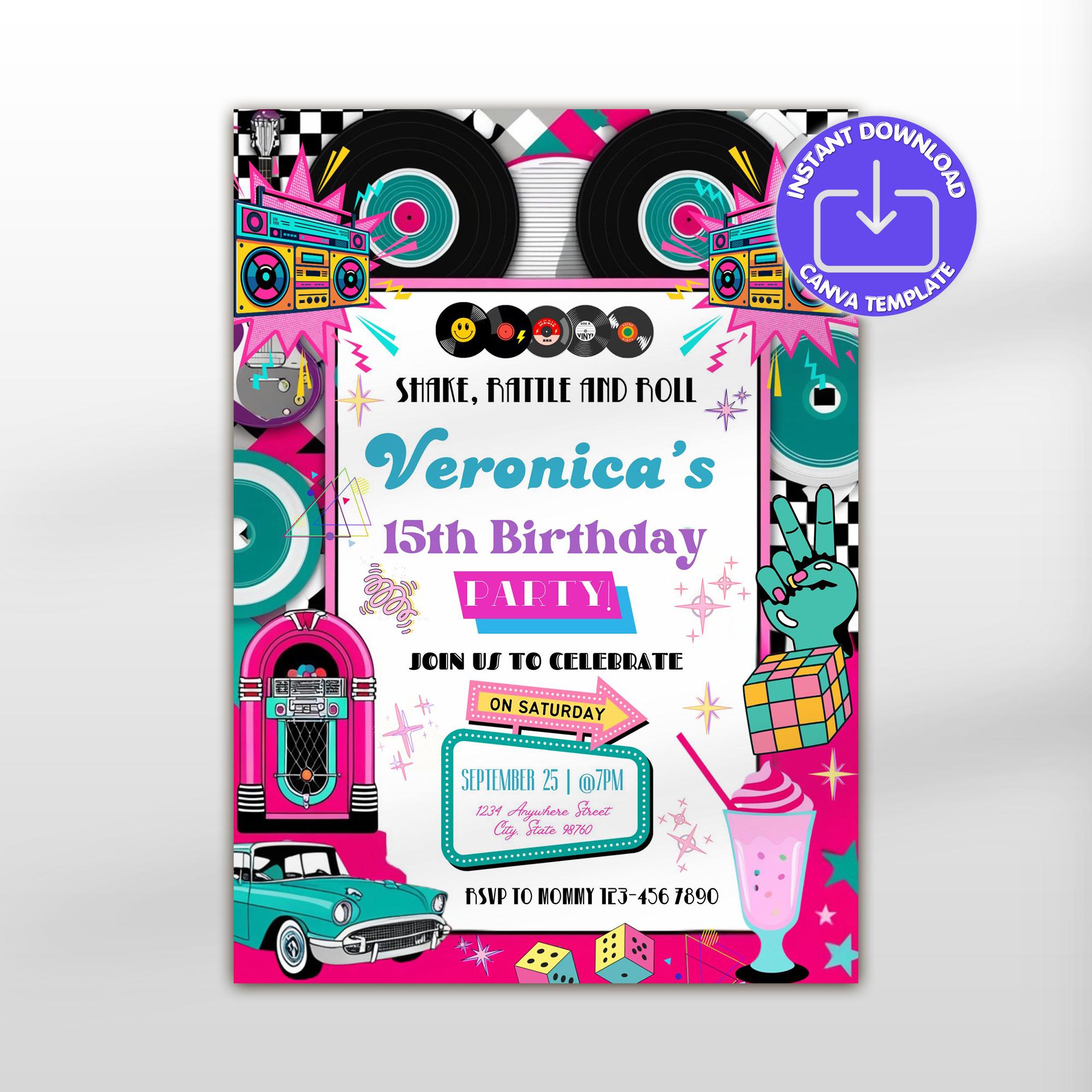 50s Retro Diner Birthday Invitation, 1950s Diner Party Invite, 50's ...