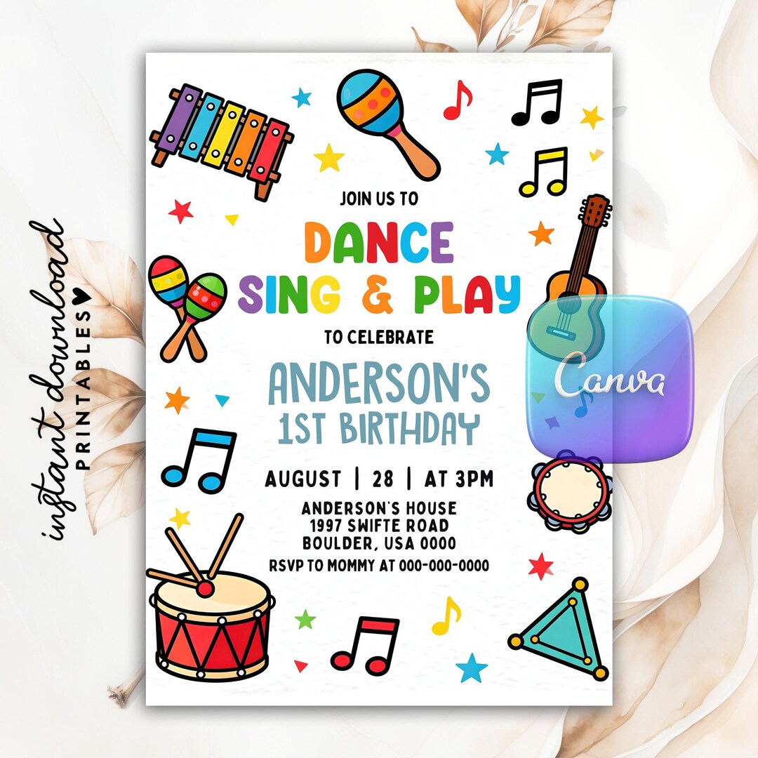 Editable Music Birthday Invitation, Musical Instruments Invitation ...