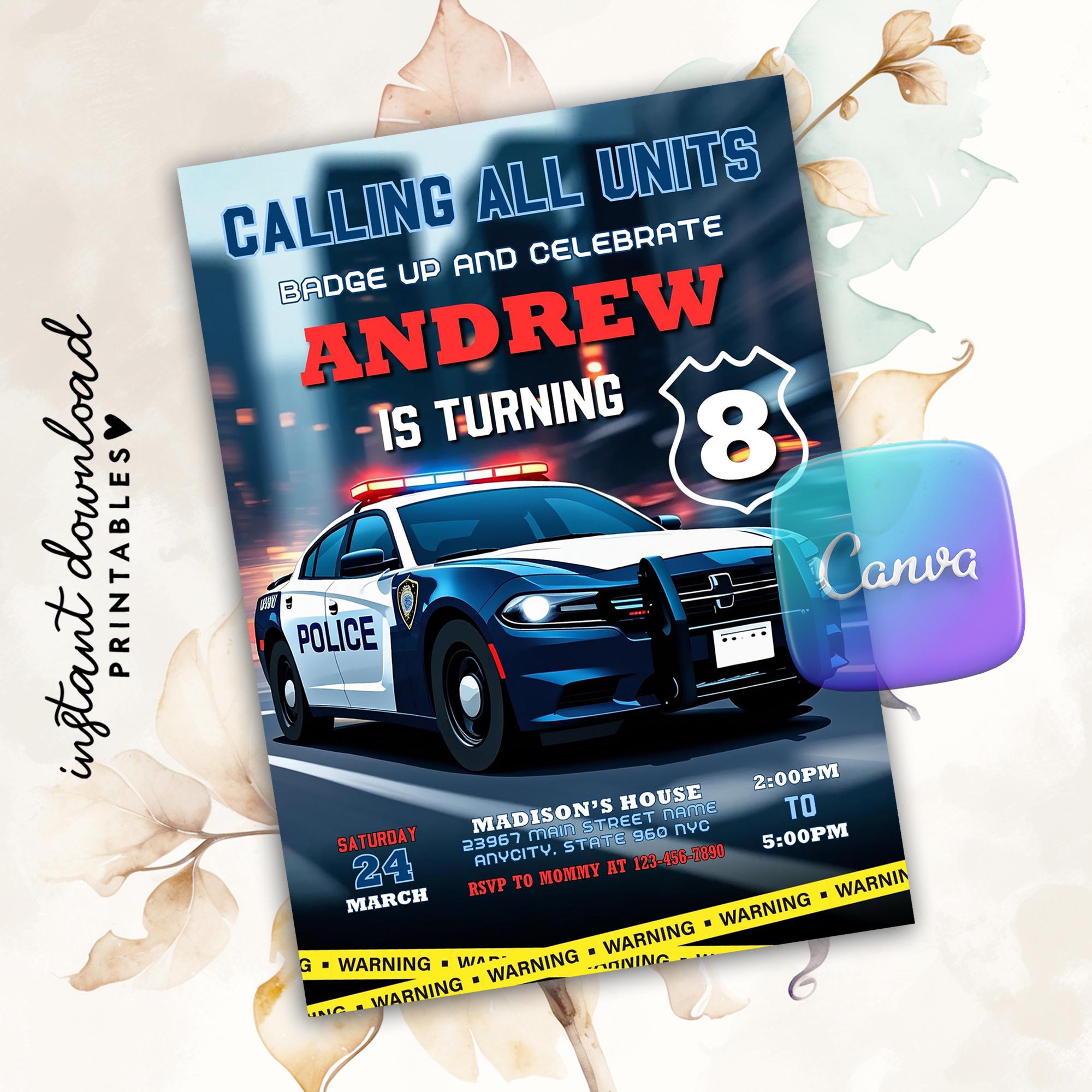 Editable Police Birthday Invitation, Police Officer Invitation, Police ...