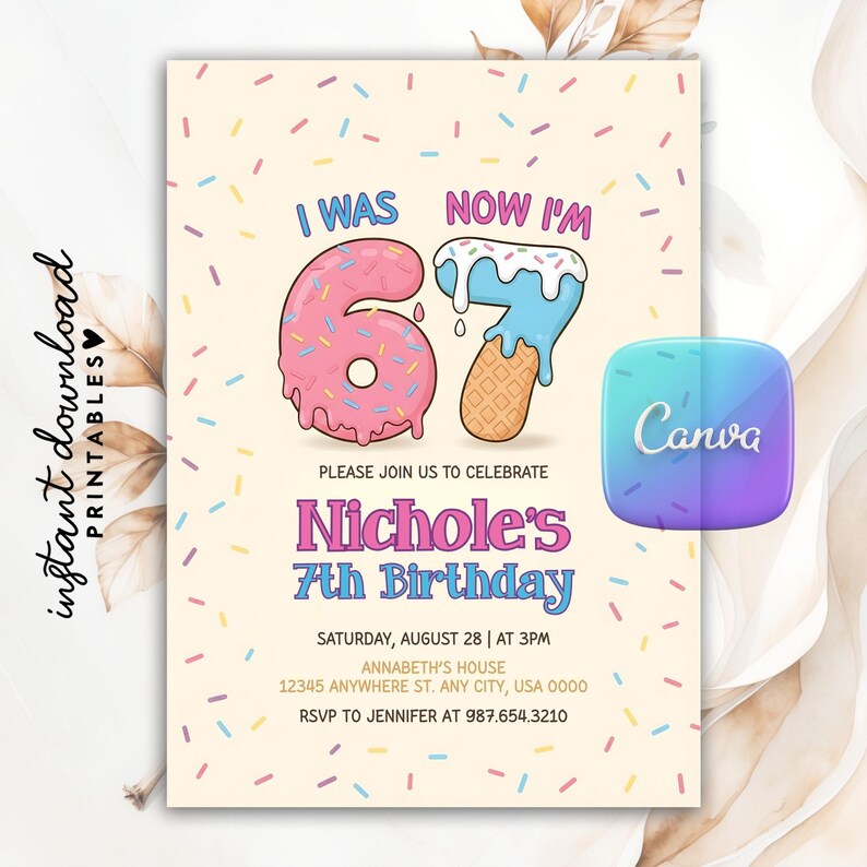 Six Seven Birthday Invitation, Ice Cream Drip Six Seven Party Invite, I ...