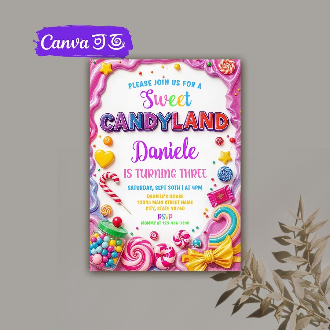 Editable Candyland Birthday Invitation, Sweet Celebration Birthday ...