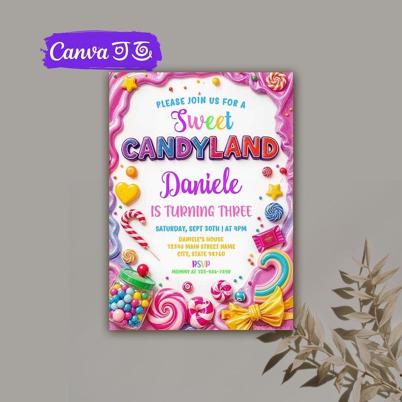 Editable Candyland Birthday Invitation, Sweet Celebration Birthday ...