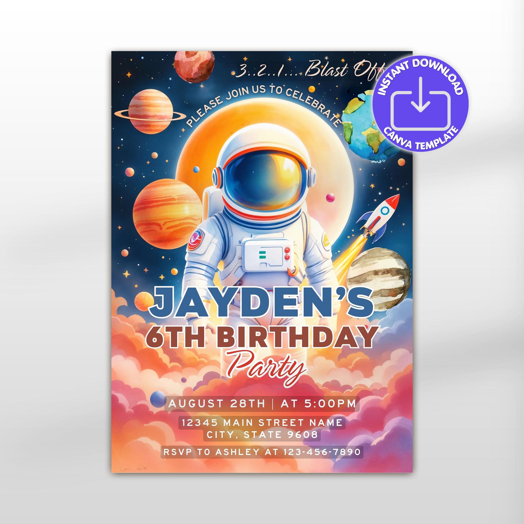 Editable Outer Space Birthday Invitation, Galaxy Party Invite, Space ...